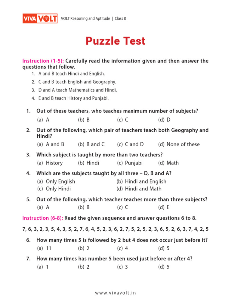 Class 8 Reasoning and Aptitude Test | PDF