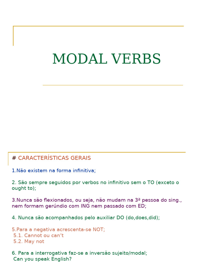 Verbos Modais: Uso e Regras Essenciais | PDF | Sintaxe
