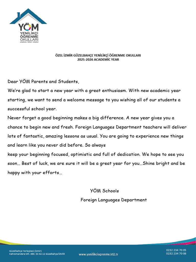 Yom FL Dept. Welcome Letter | PDF