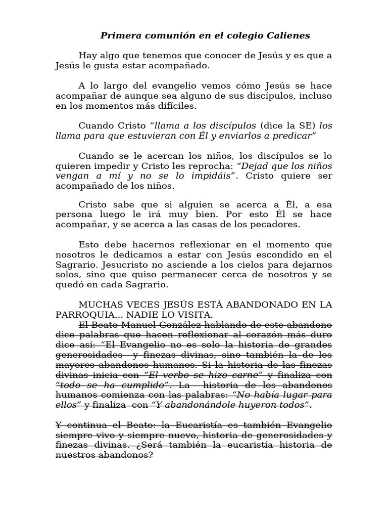 Primera Comunión en El Colegio Calienes | PDF | eucaristía | Cristo ...