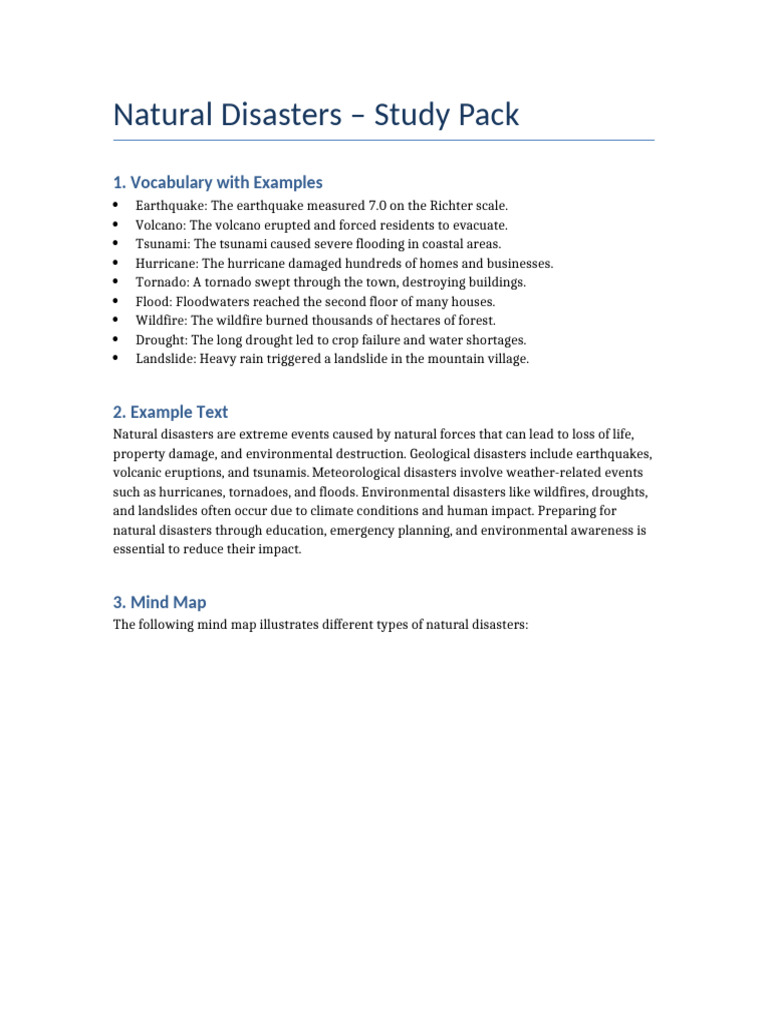Natural Disasters Vocabulary Guide | PDF