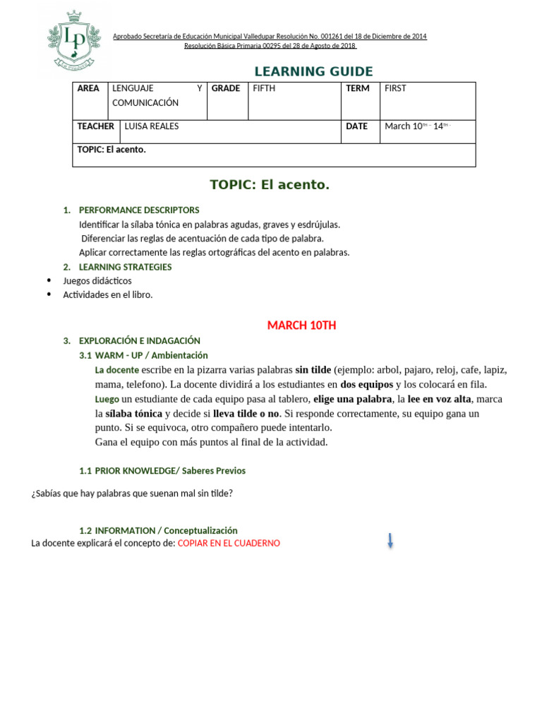 Guía de Aprendizaje: El Acento en Español | PDF | Lingüística | Fonética