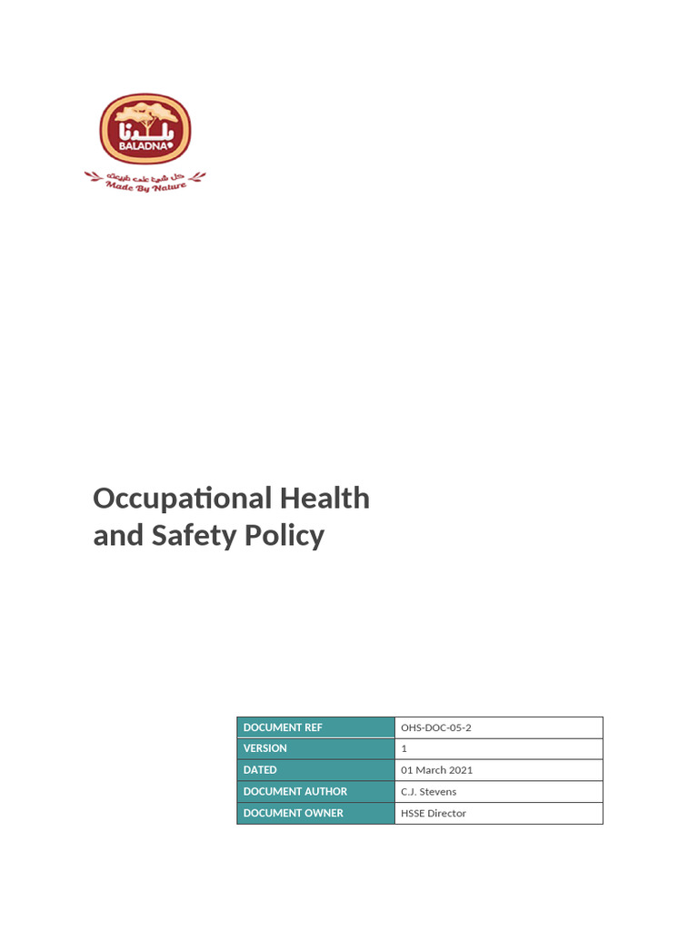 OHS-DOC-05-2 Occupational Health and Safety Policy - Draft | PDF ...