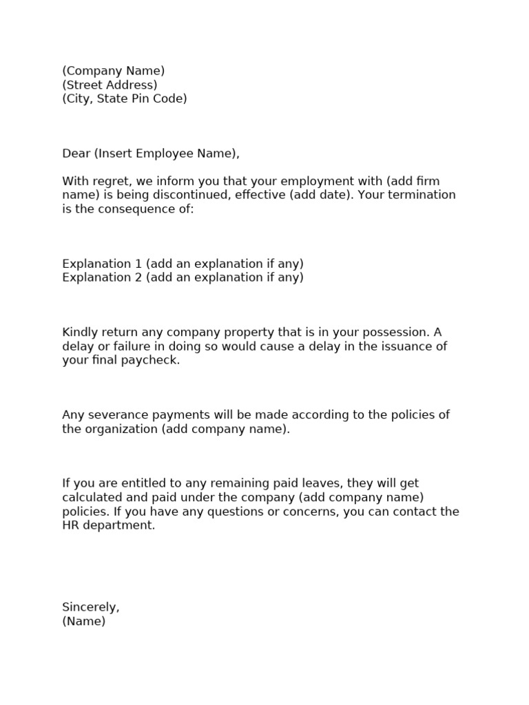 Immediate Termination Notice Template | PDF