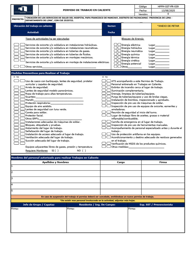HPFM-SST-FR-039 - Petar de Trabajo en Caliente | PDF | Soldadura ...