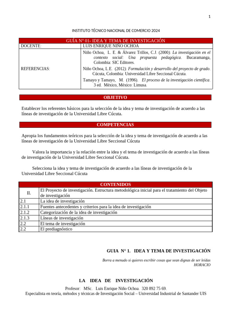 Gua 6 Inv. Idea.tema.Inv (1) | PDF | Investigación social | Teoría