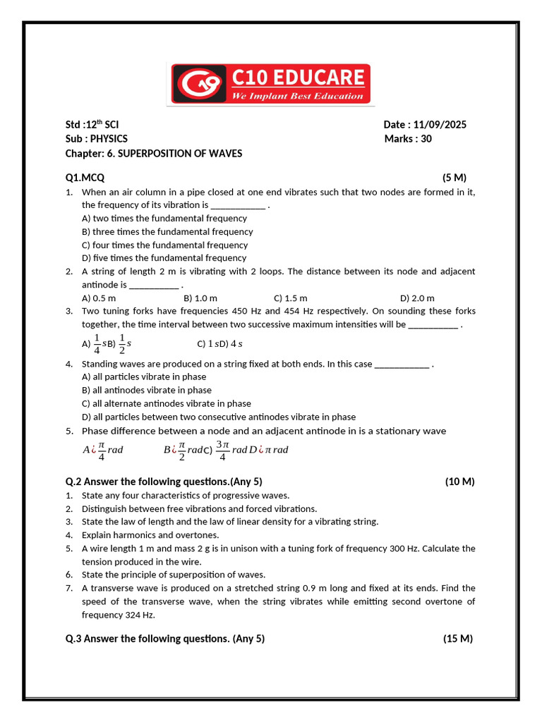 Superposition of Waves Physics Exam Guide | PDF | Waves | Frequency
