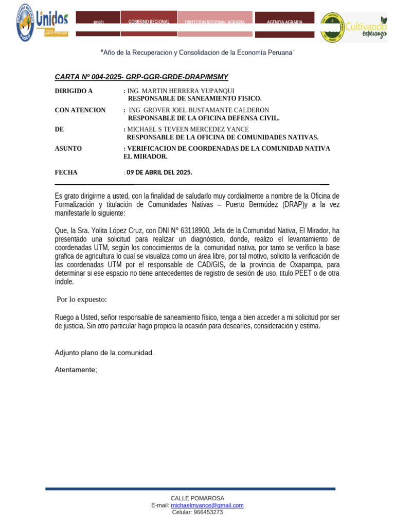 Carta N°004 - Drap Oxapampa | PDF