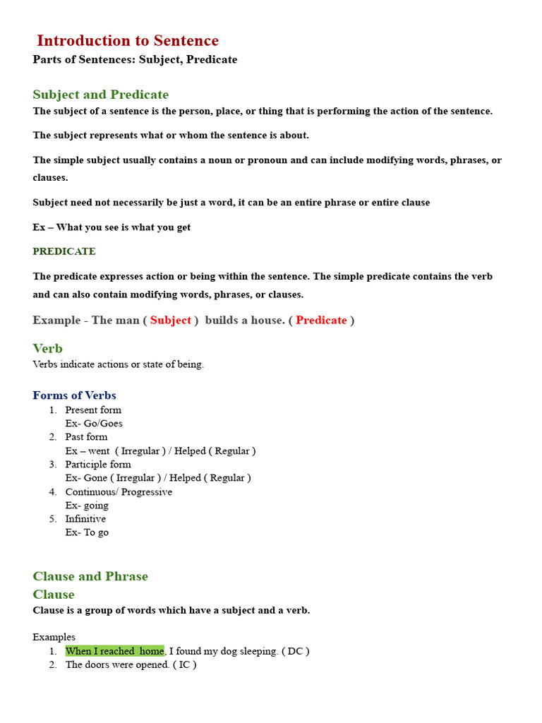 Subject Predicate, Sentence Fragment | PDF | Subject (Grammar) | Clause