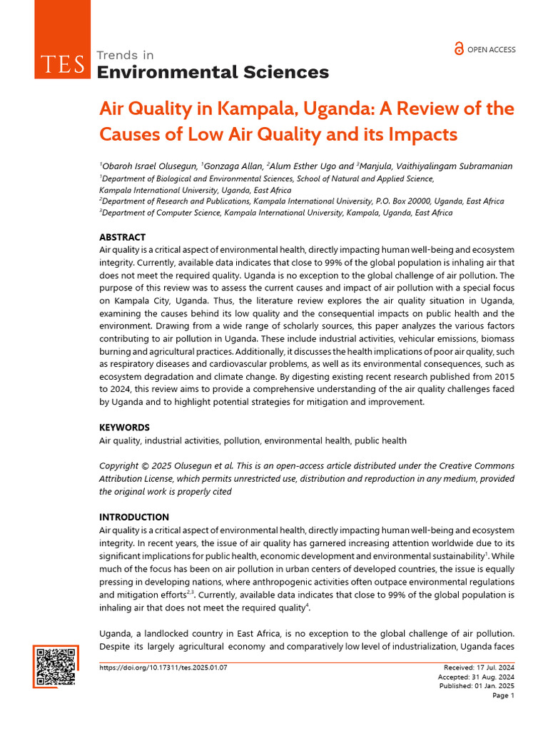 Air Quality Challenges in Kampala, Uganda | PDF | Air Pollution ...