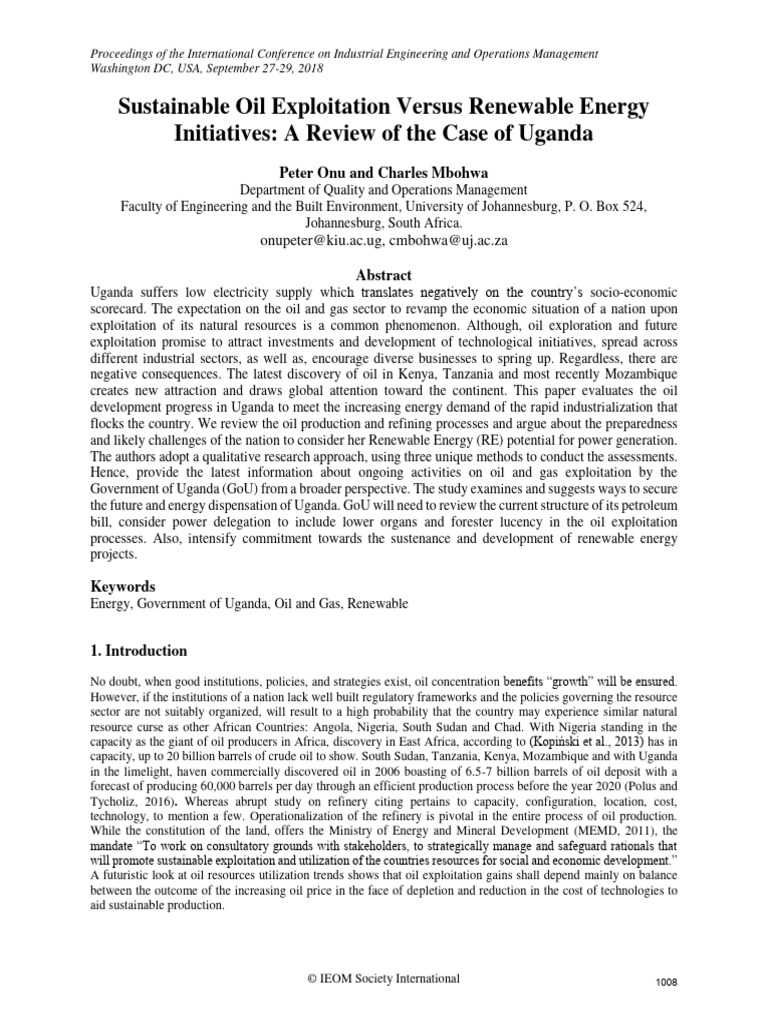 Uganda's Oil vs. Renewable Energy Review | PDF | Petroleum | Oil Refinery