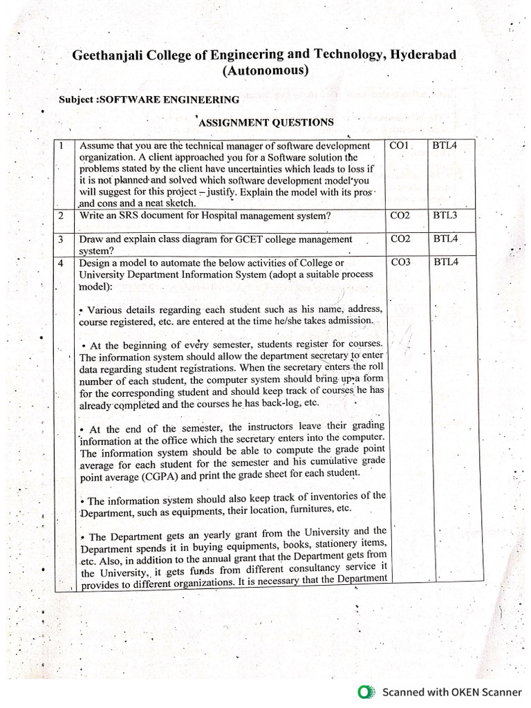 SE Assignment Questions Approved | PDF