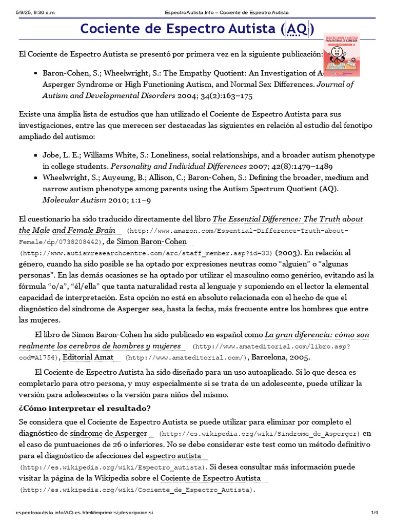 EspectroAutista - Info - Cociente de Espectro Autista | PDF | Autismo | Psicología anormal