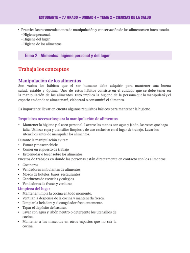 g7 - U4 - Cns - 2 - Librodocente | PDF | Higiene | Alimentos