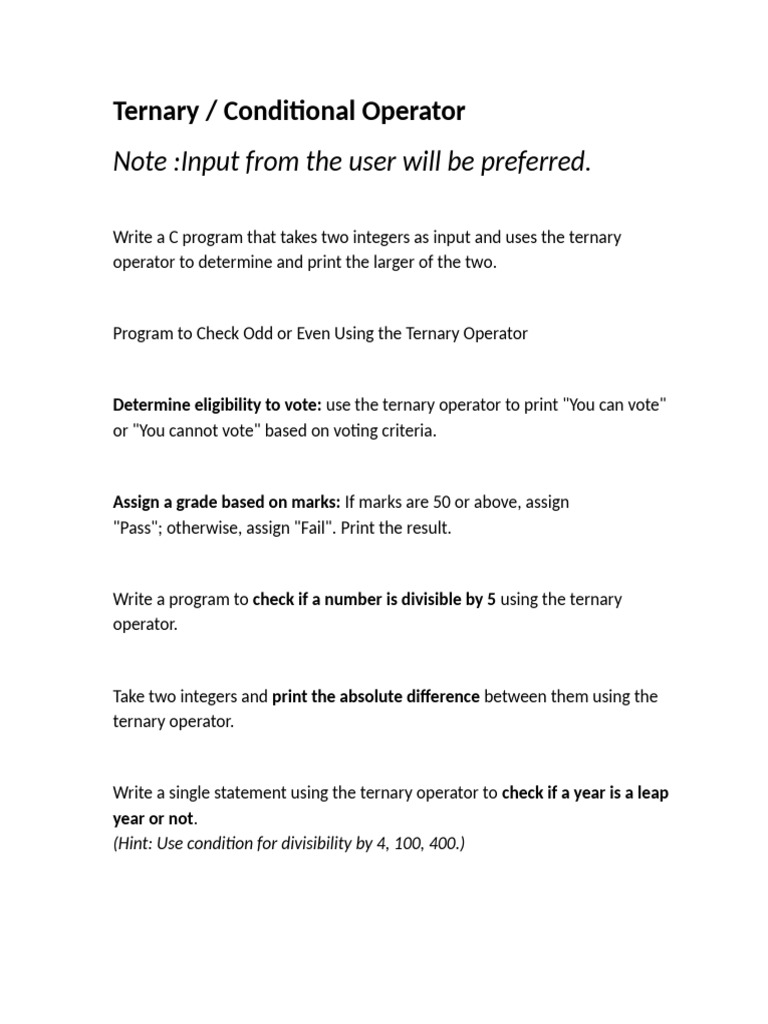 C Programs Using Ternary Operator | PDF