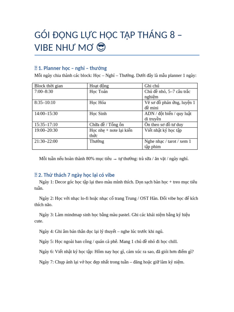 Go Dong Luc Hoc Tap Thang 8 | PDF
