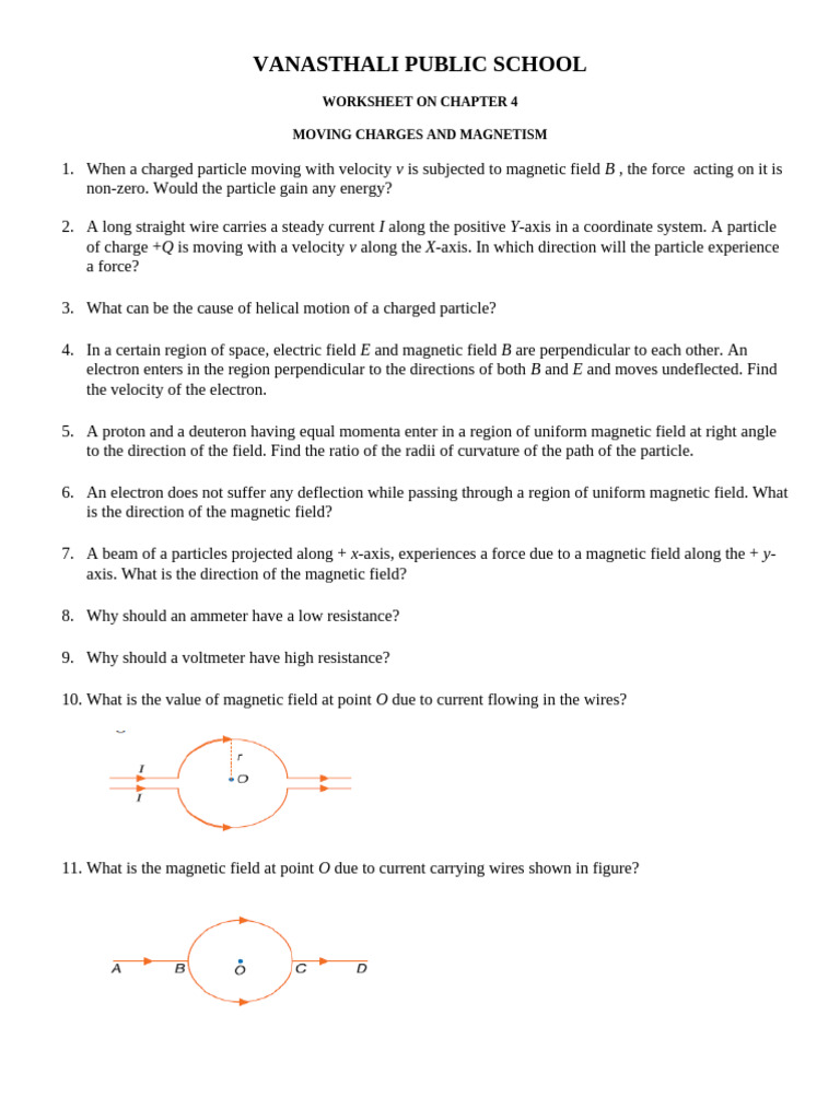 Worksheet on Moving Charges & Magnetism | PDF | Magnetic Field | Electron