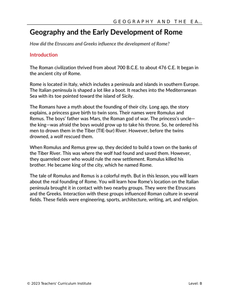 CH 36 - Geography and The Early Development of Rome | PDF | Ancient ...
