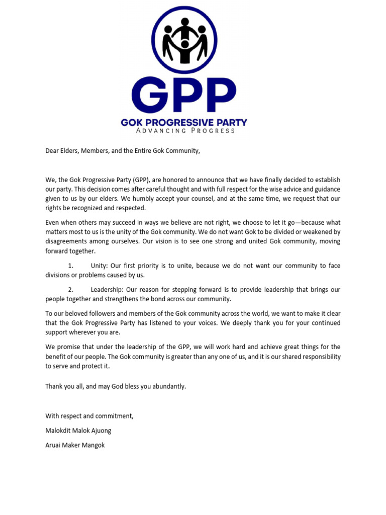 Gok Progressive Party: Unity and Leadership | PDF