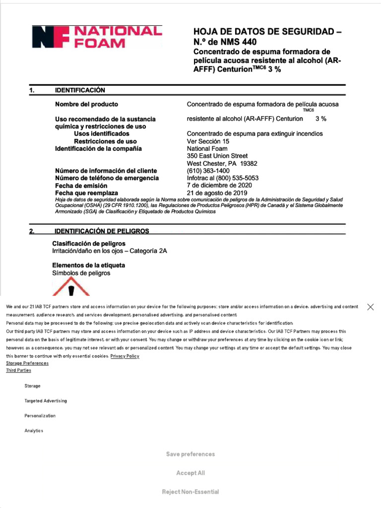 Fds Espuma Ar - Afff 3% | PDF | Química | Compuestos químicos