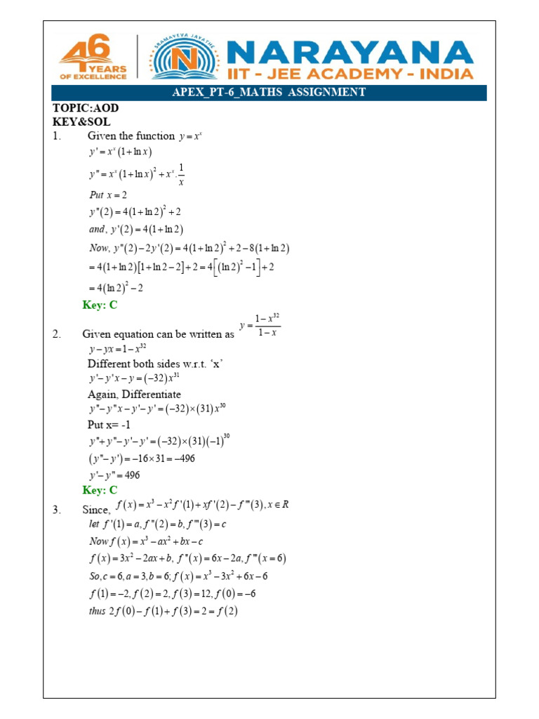 Apex Jeemain 2026 Maths Pt-7 Assignment Key&Sol | PDF