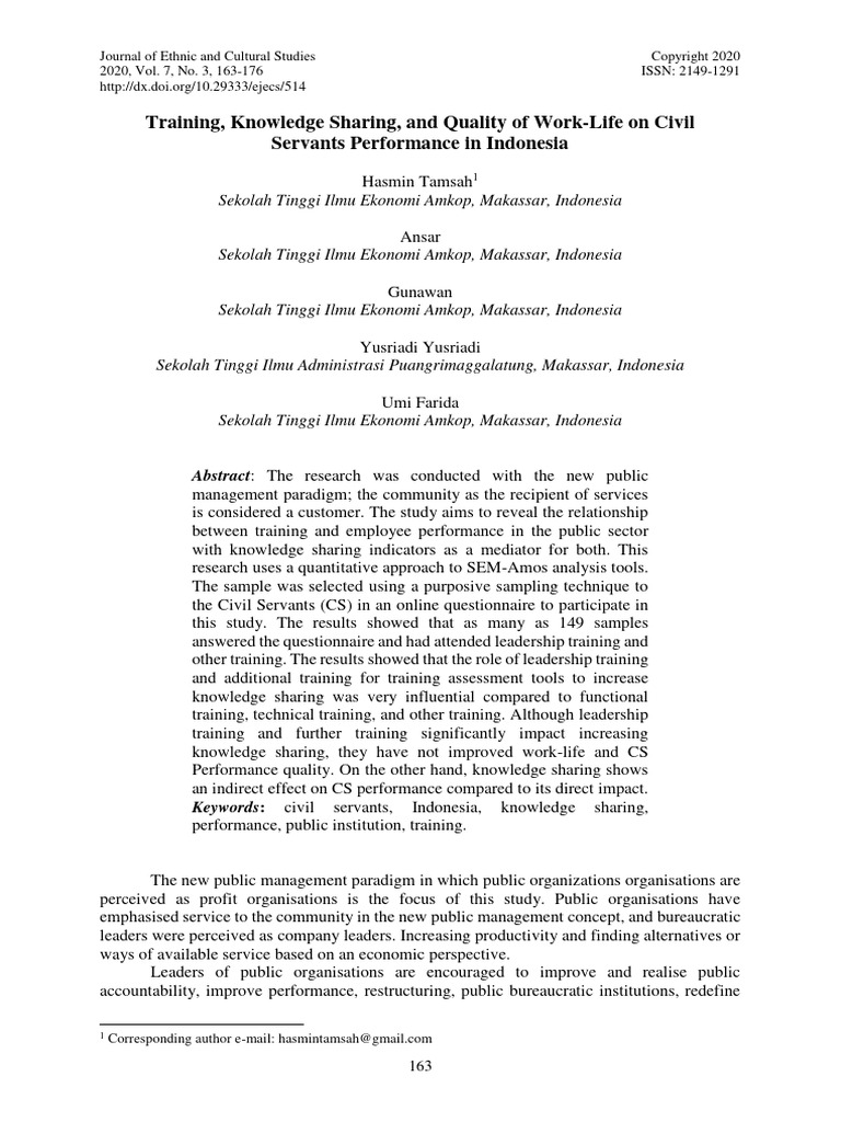 Training Knowledge Sharing and Quality o | PDF | Survey Methodology