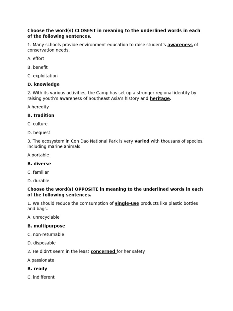 Vocabulary Exercises: Synonyms and Antonyms | PDF