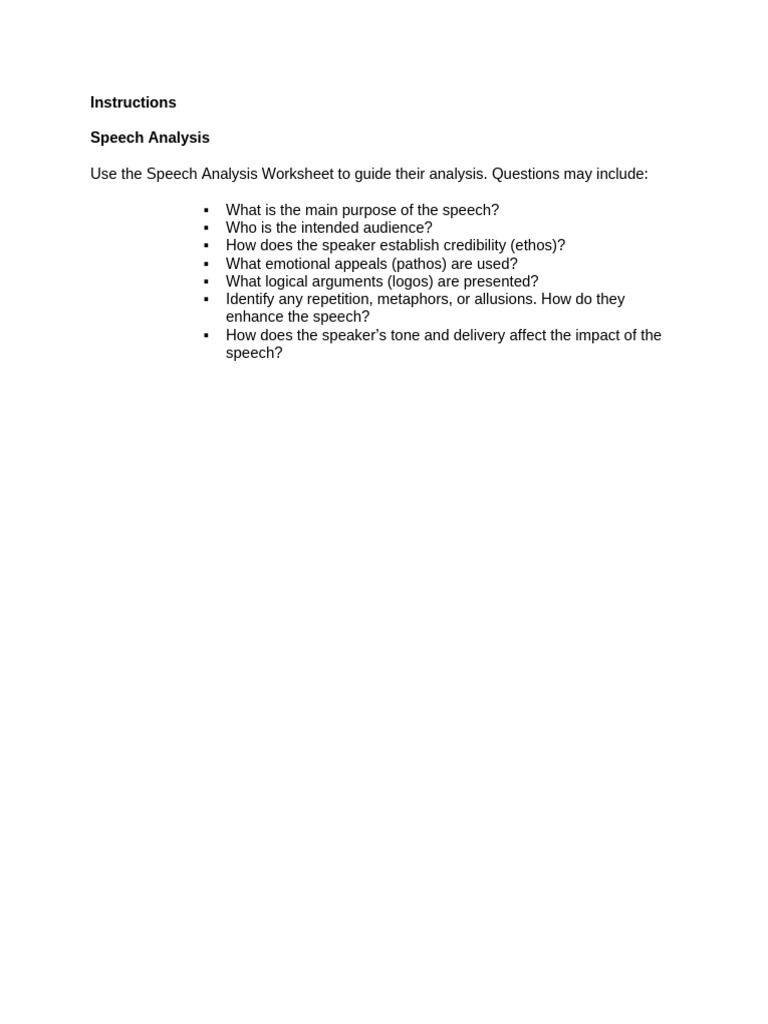 Speech Analysis Guide and Worksheet | PDF