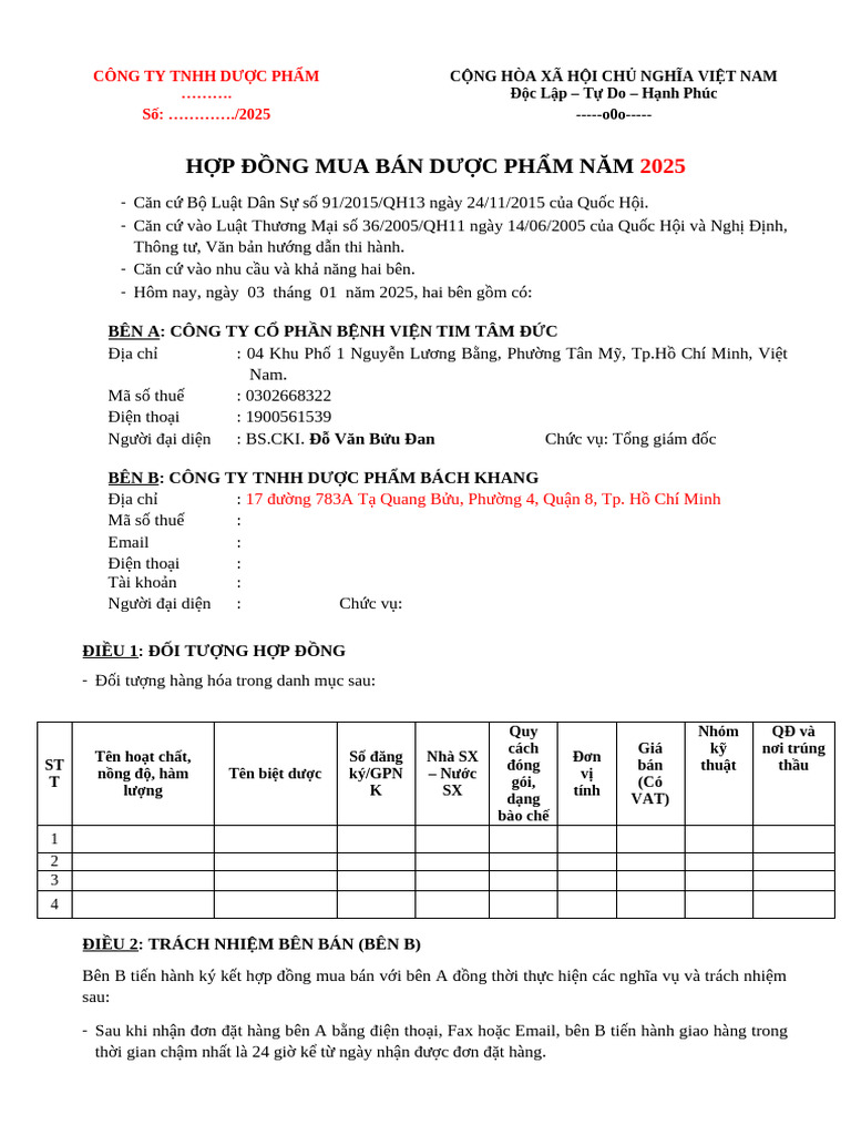 HOP DONG Mau 2025 Cập Nhật SĐT Và Đchỉ | PDF