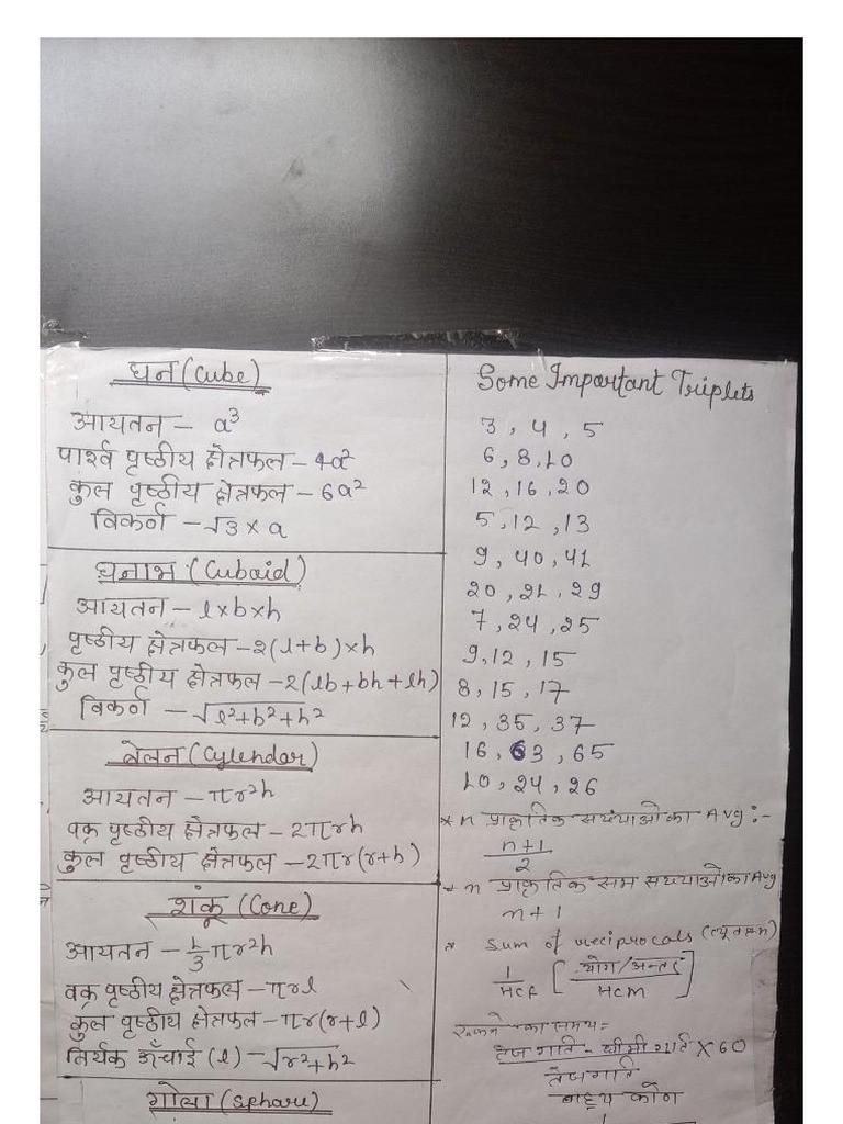 Math Revision Charts | PDF