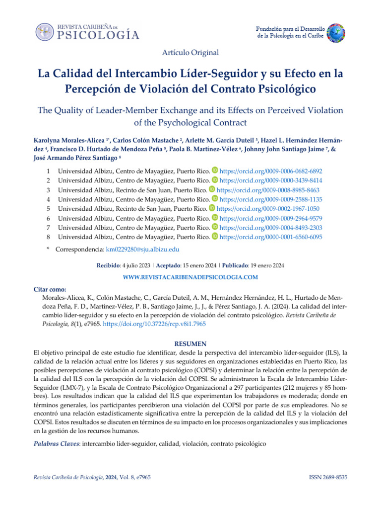 Calidad del Intercambio Líder-Seguidor en Puerto Rico | PDF | Liderazgo ...