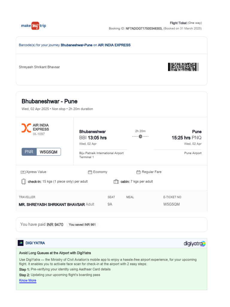Air India Express Flight Ticket Details | PDF | Transport | Aviation