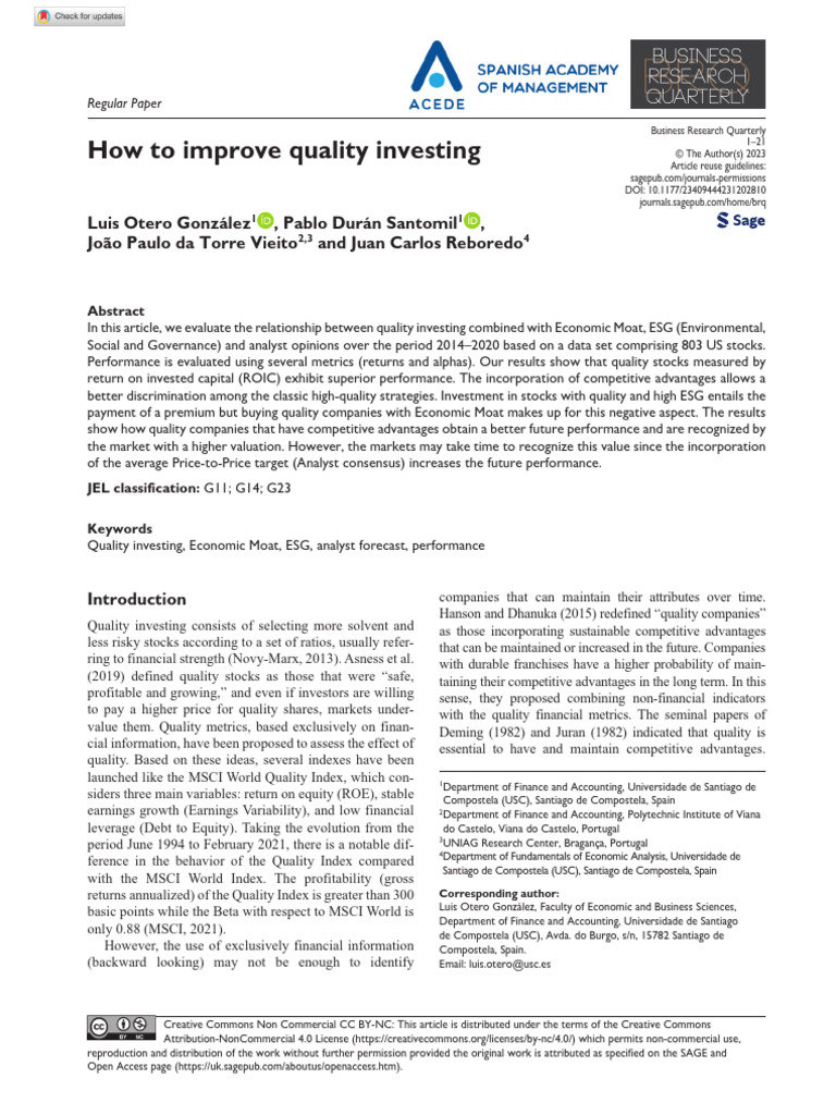 How To Improve Quality Investing | PDF | Valuation (Finance) | Investing