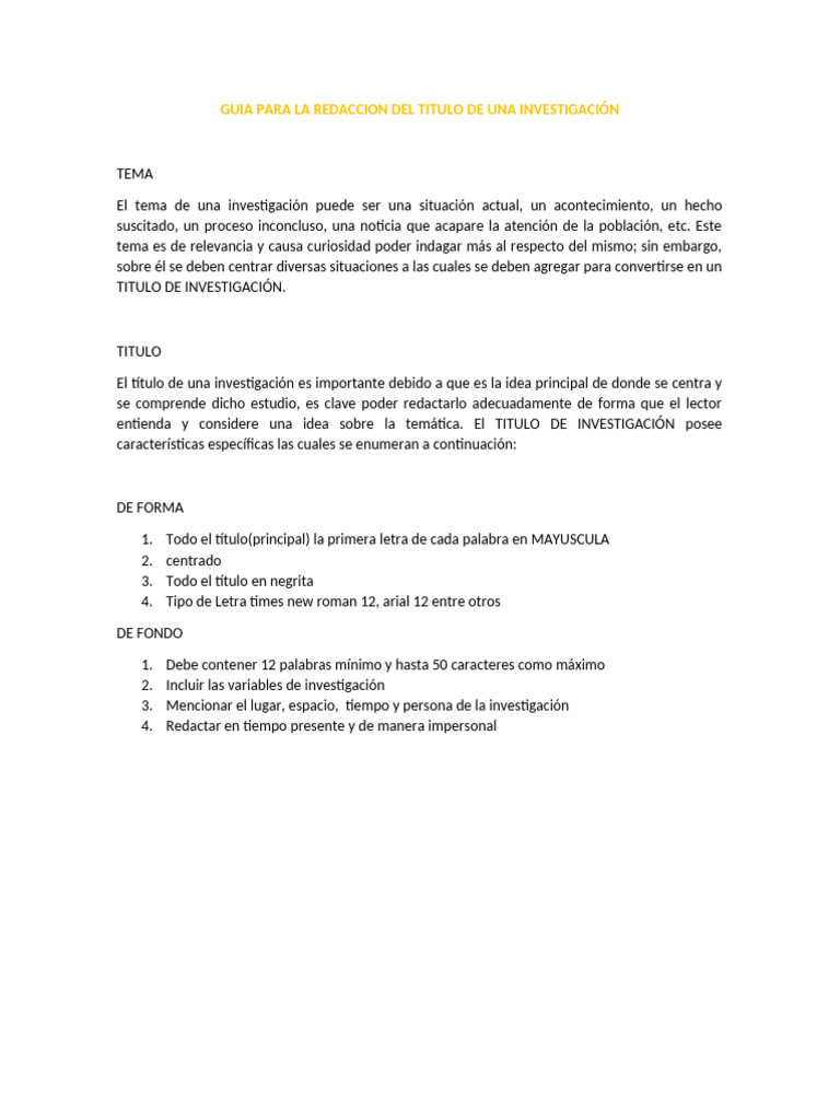 Guia para La Redaccion Del Titulo de Una Investigaci N | PDF
