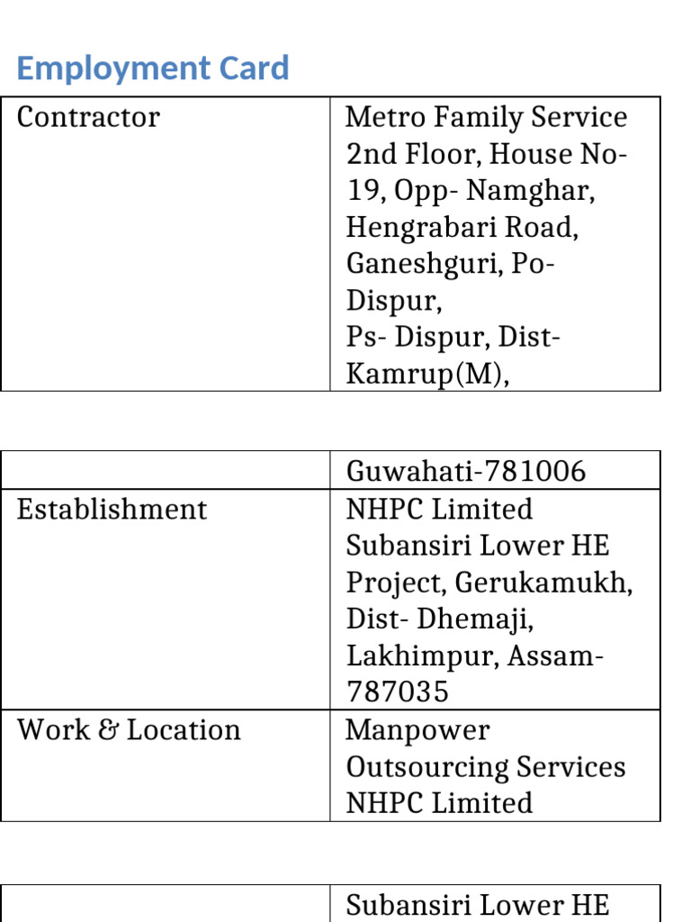 Employment Card ID Size With Placeholders | PDF