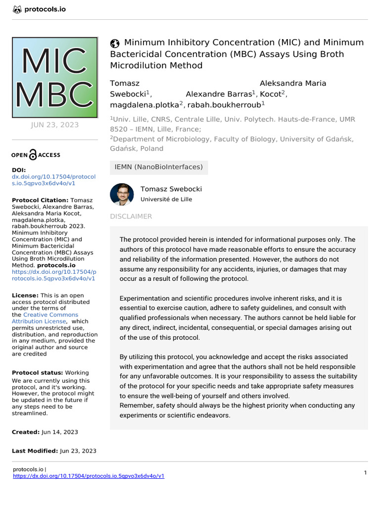 Minimum Inhibitory Concentration MIC and Minimum B | PDF | Microbiology