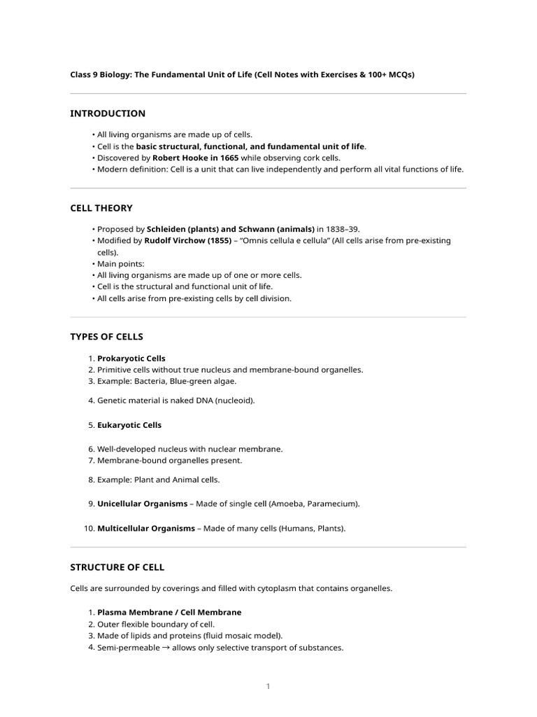 Class9 Biology Cell | PDF | Cell (Biology) | Chloroplast