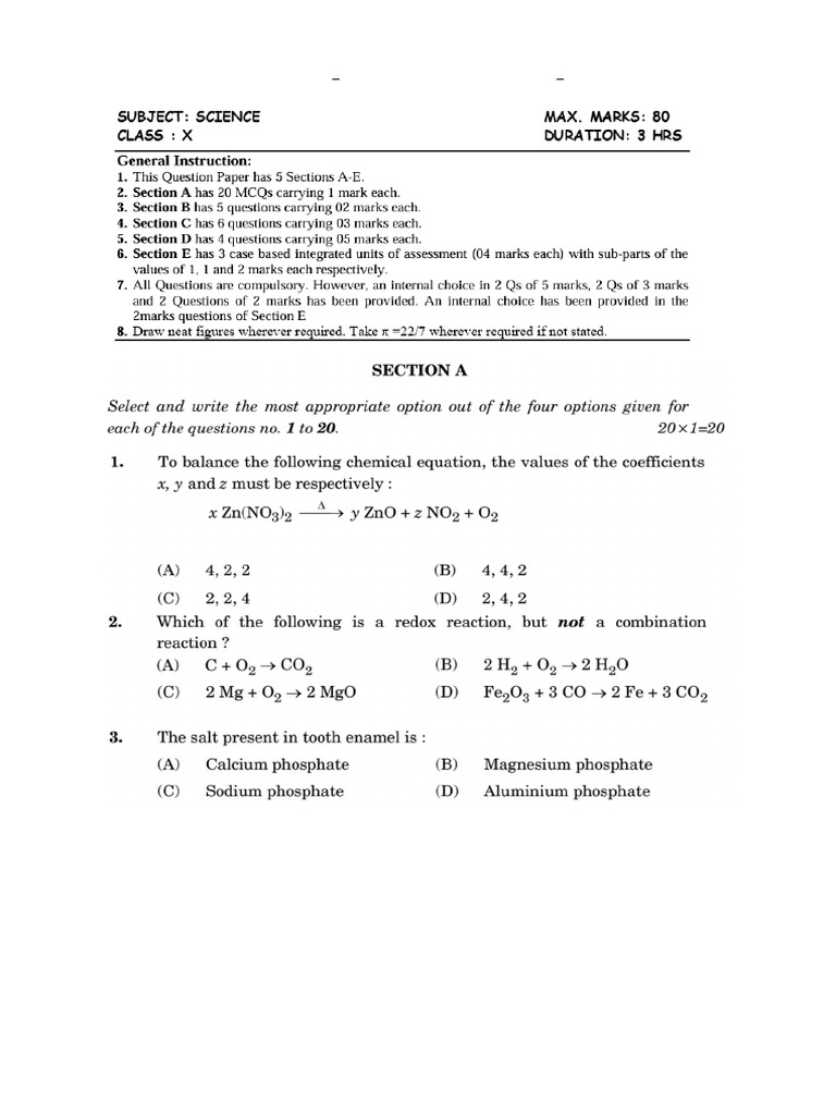 C10 Science Mock Test 5 | PDF