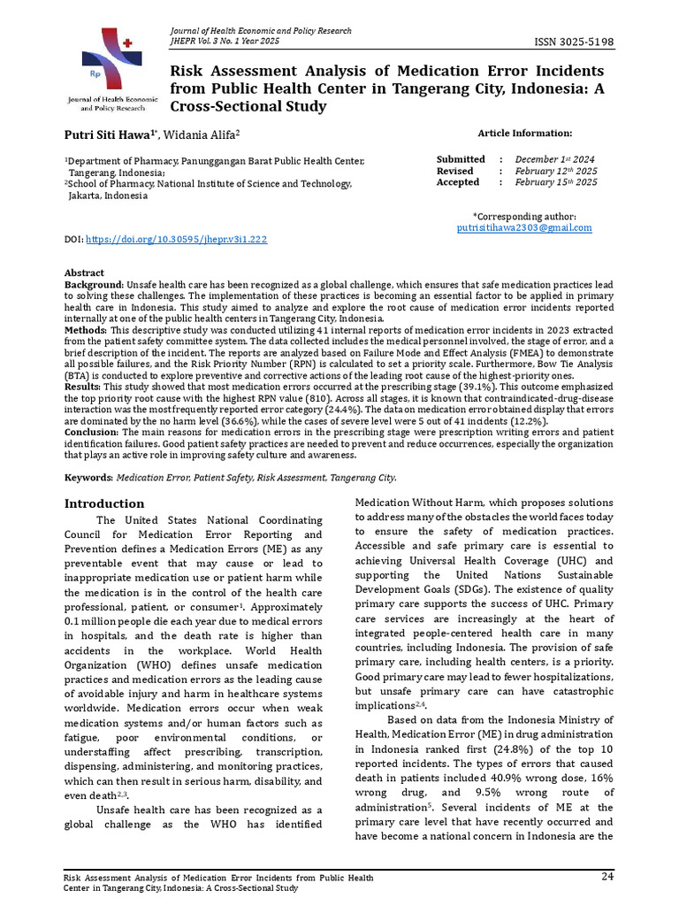 Medication Error Risk Assessment in Tangerang | PDF | Medical Error ...