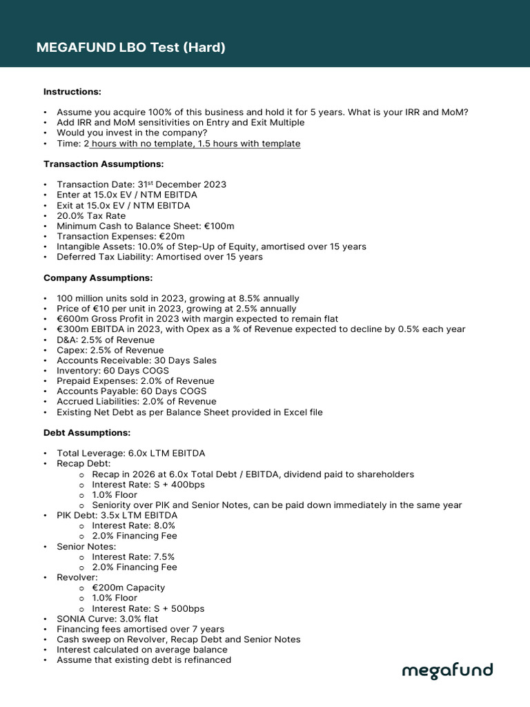 Advanced LBO Modeling Test Overview | PDF