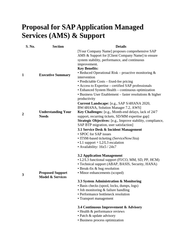 SAP Application Managed Services Proposal | PDF | Information ...