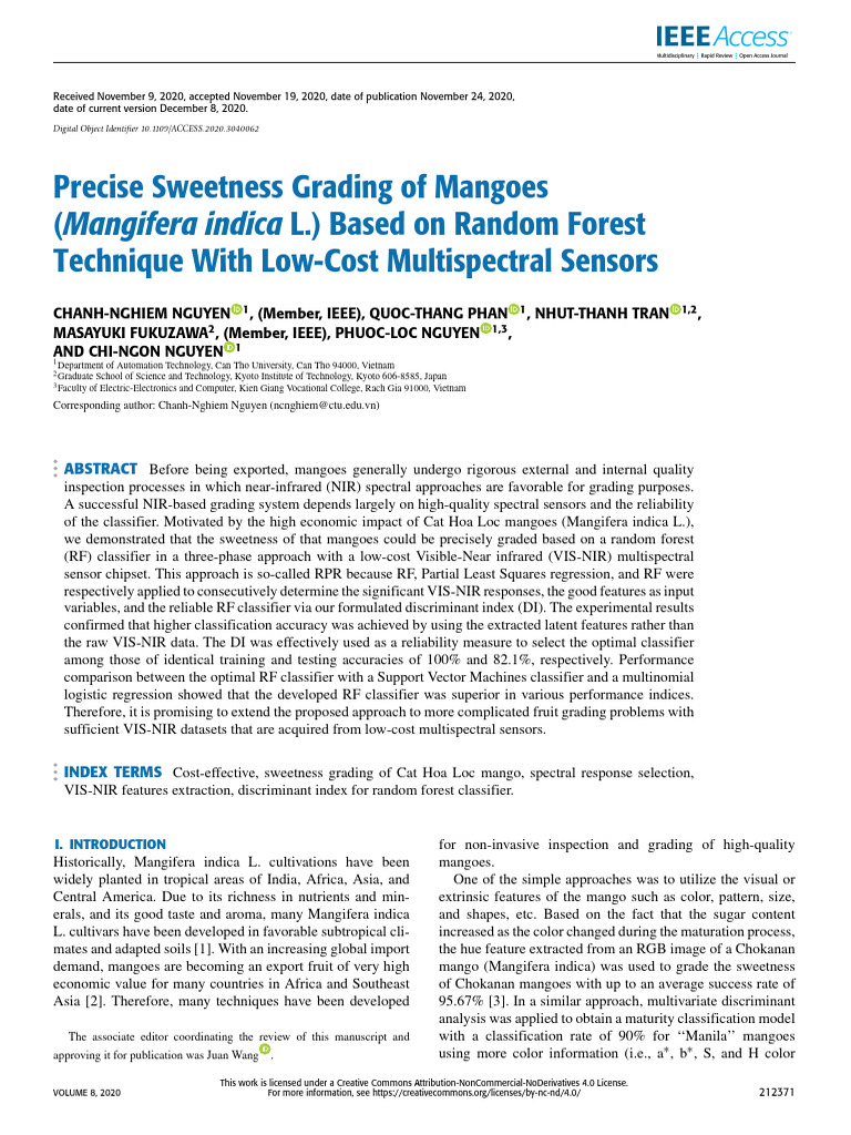 Mango Sweetness Grading Using RF Technique | PDF | Support Vector Machine | Applied Mathematics