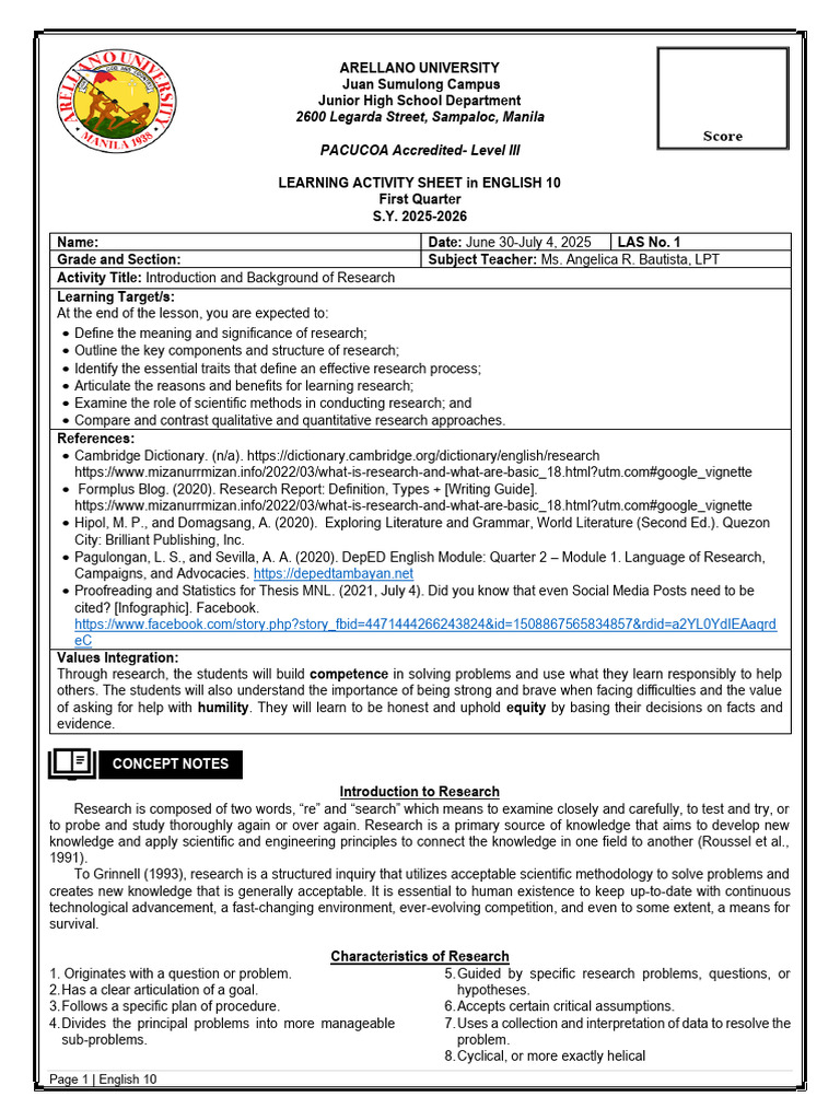 English 10 Research Activity Guide | PDF | Scientific Method | Methodology