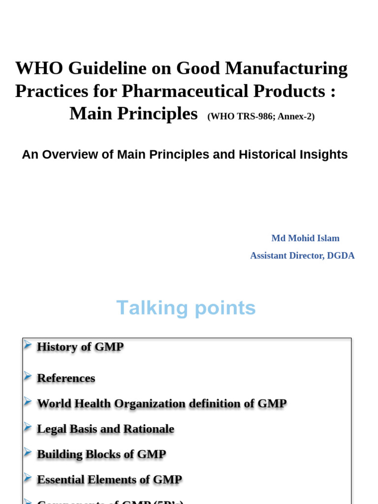 WHO GMP Main Principles Overview | PDF | Quality Assurance | Quality ...