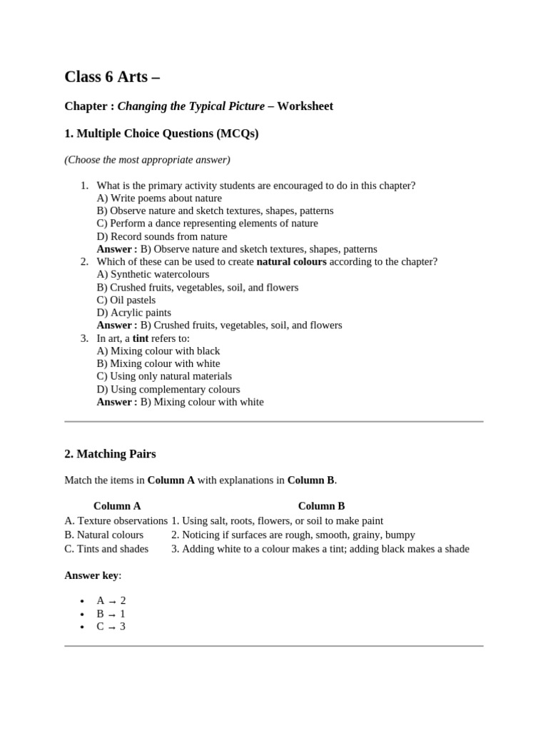 Class 6 Worksheet: Changing Pictures | PDF