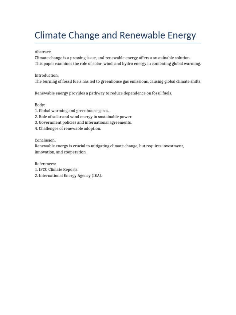 Climate Change and Renewable Energy | PDF