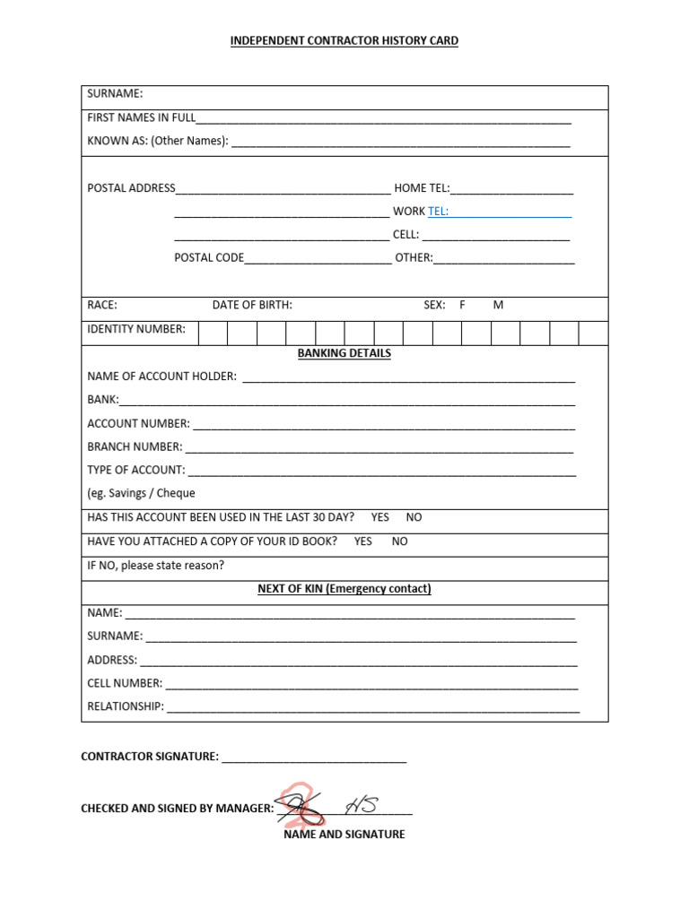 Independent Contractor Information Form | PDF