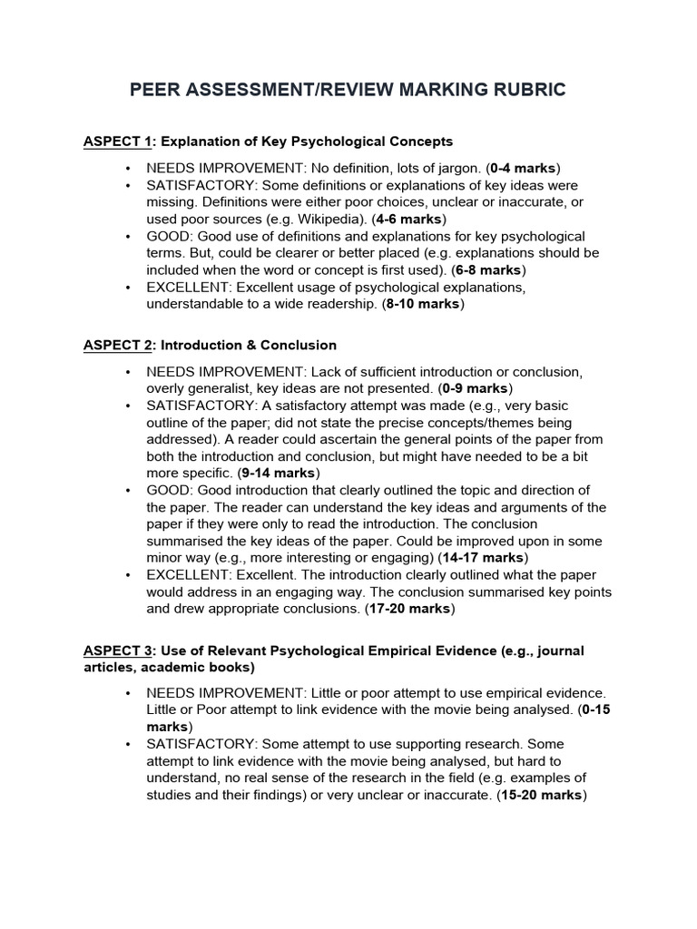 Peer Assessment Marking Rubric | PDF | Apa Style | Evidence