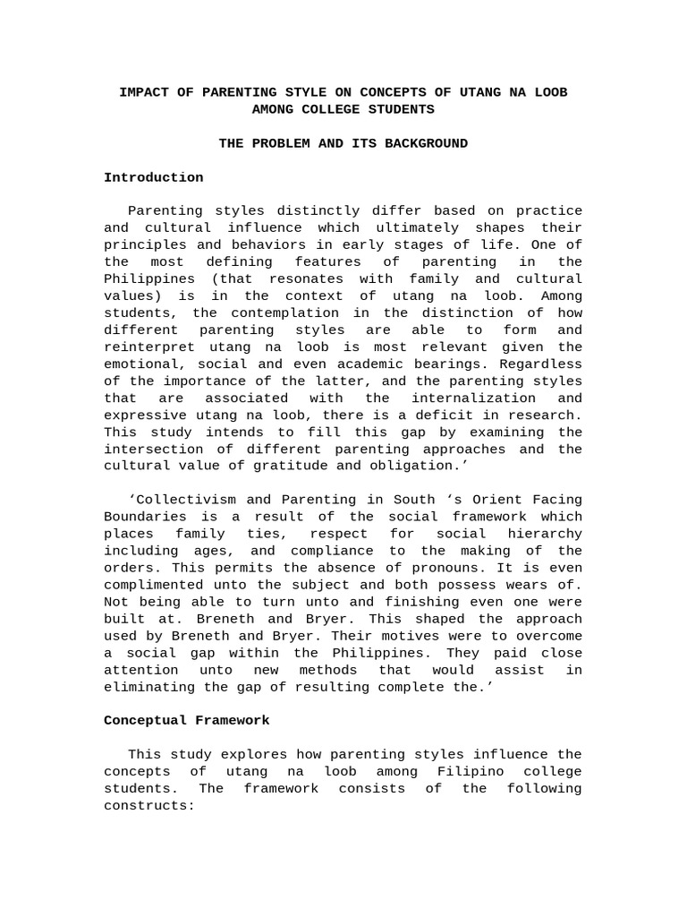 Impact of Parenting Style On Concepts of Utang Na Loob Among College ...