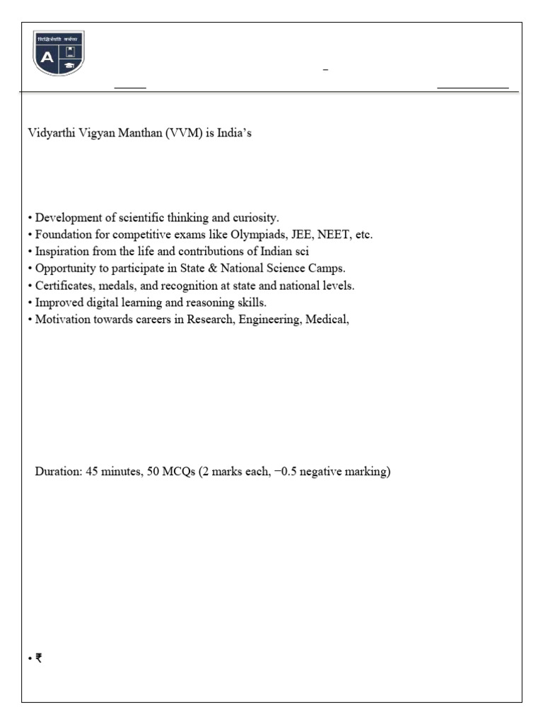VVM 2025: Registration & Exam Details | PDF | Science | Inquiry